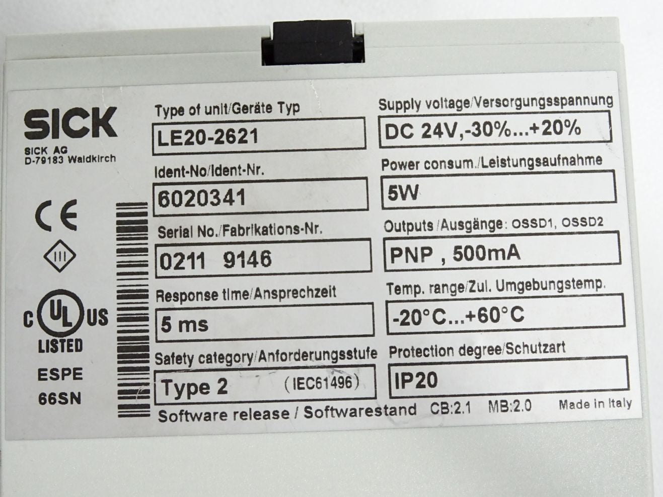 Sick Safety Evaluation Unit 6020341 LE20-2621 | Maranos.de